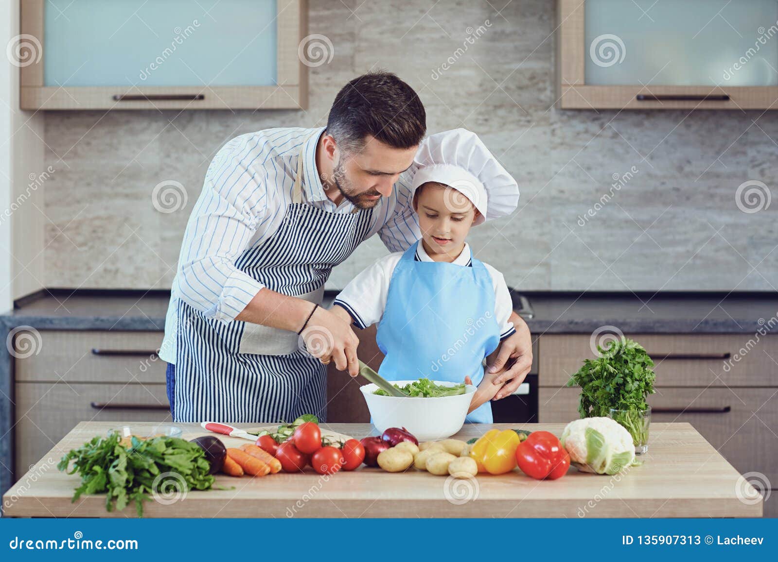 Father and Son are Cooking in the Kitchen Stock Image - Image of ...
