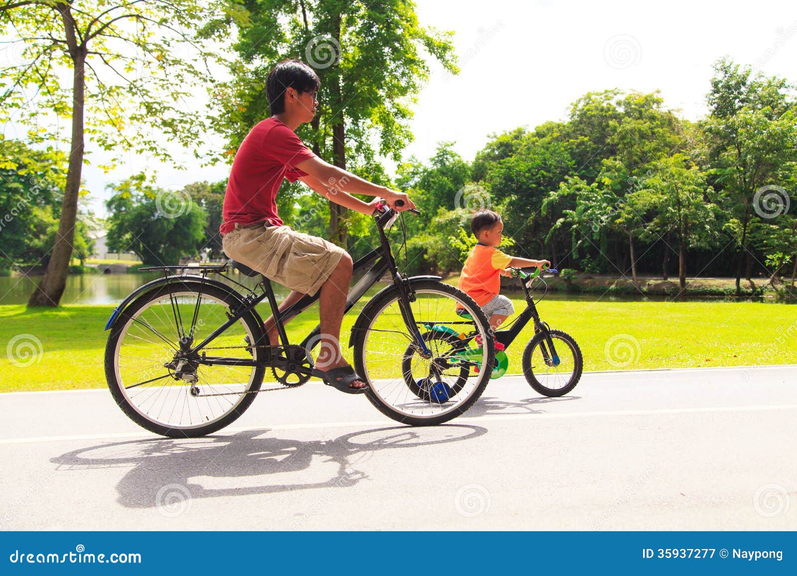 Father and son cycling stock image. Image of happiness - 35937277