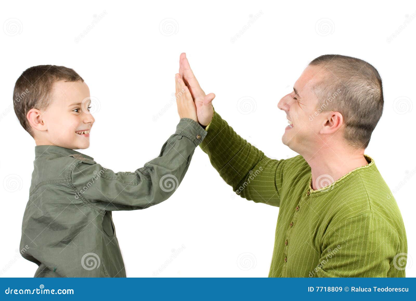 Father Hi Five With His Son About Wood Work And House Renovation ...