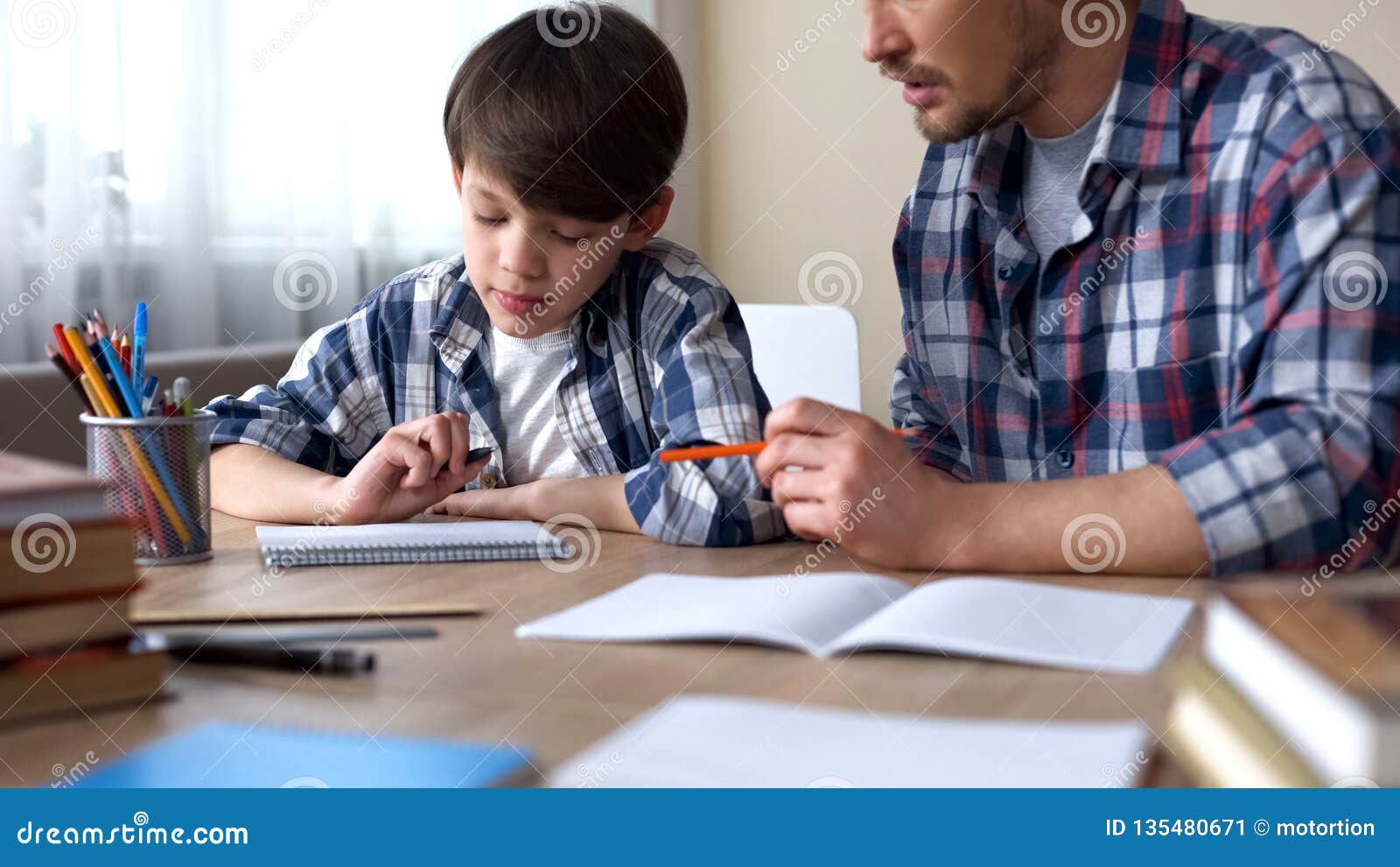 Father and Son Doing Homework Together, Dad Explaining Task, School ...
