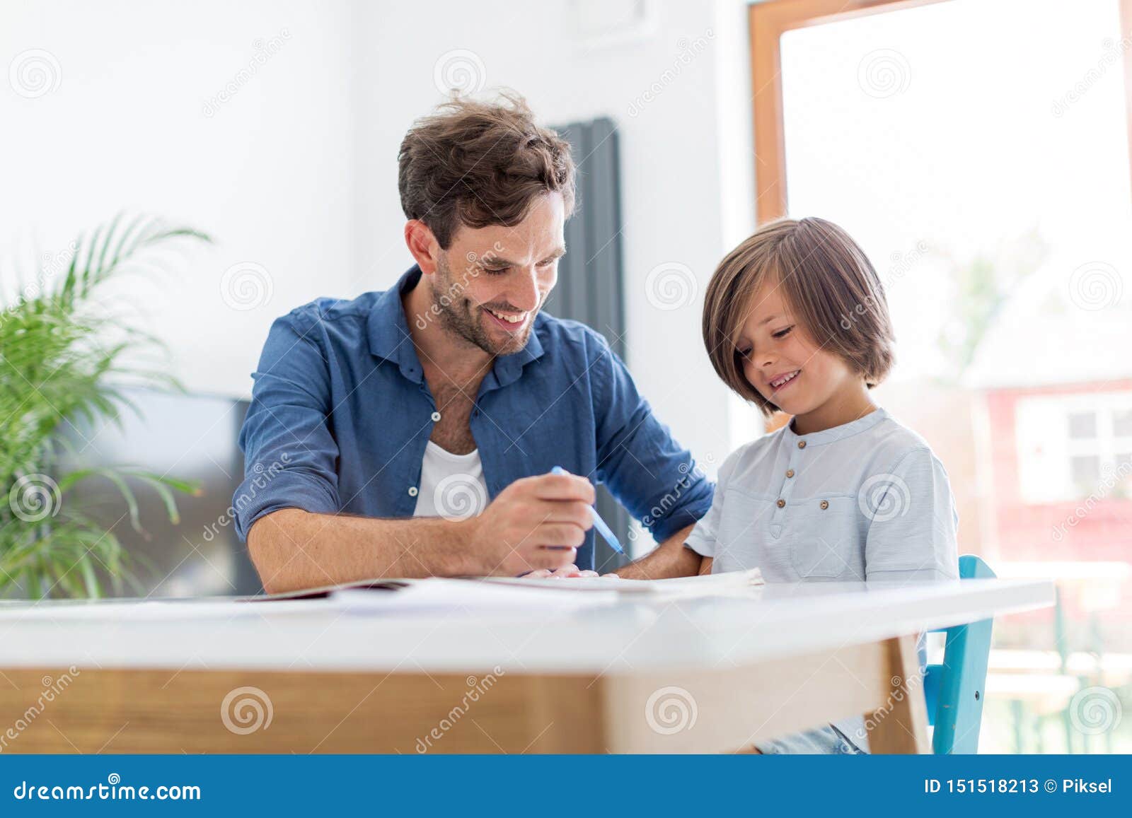 Father and Son Doing Homework Together Stock Image - Image of relatives ...