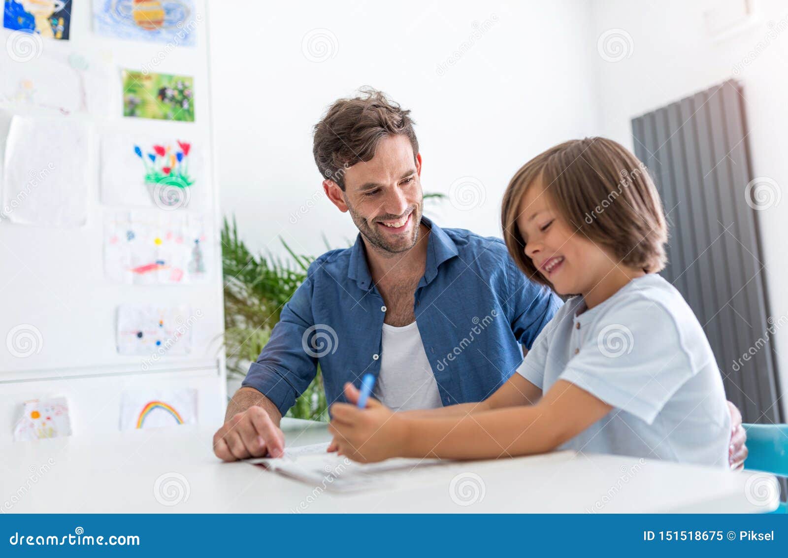 Father and Son Doing Homework Together Stock Image - Image of house ...