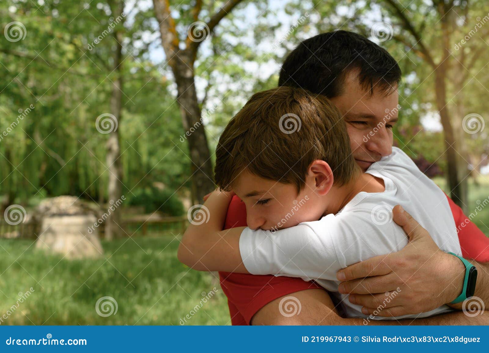 Father and Son Embrace Smiling Stock Image - Image of enjoy, emotion ...