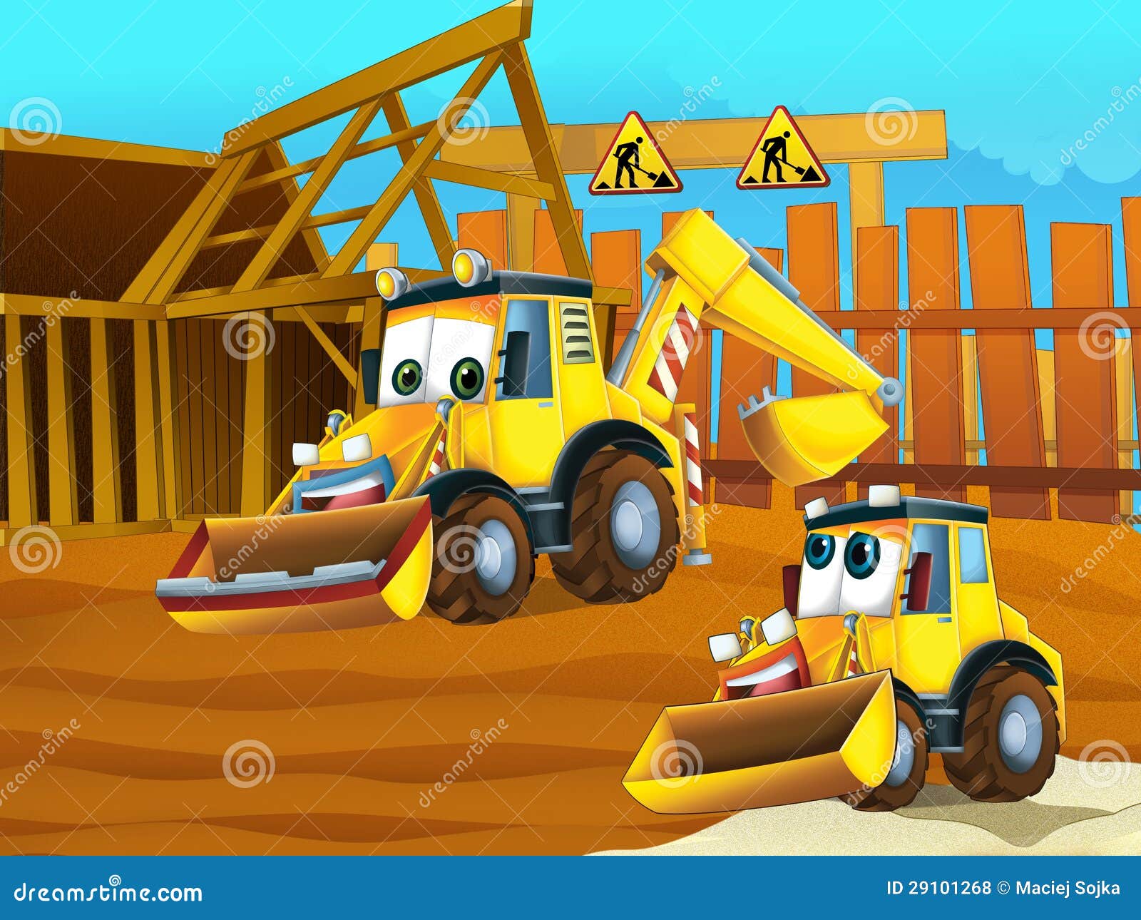 Father and son excavators stock illustration. Illustration of digging ...