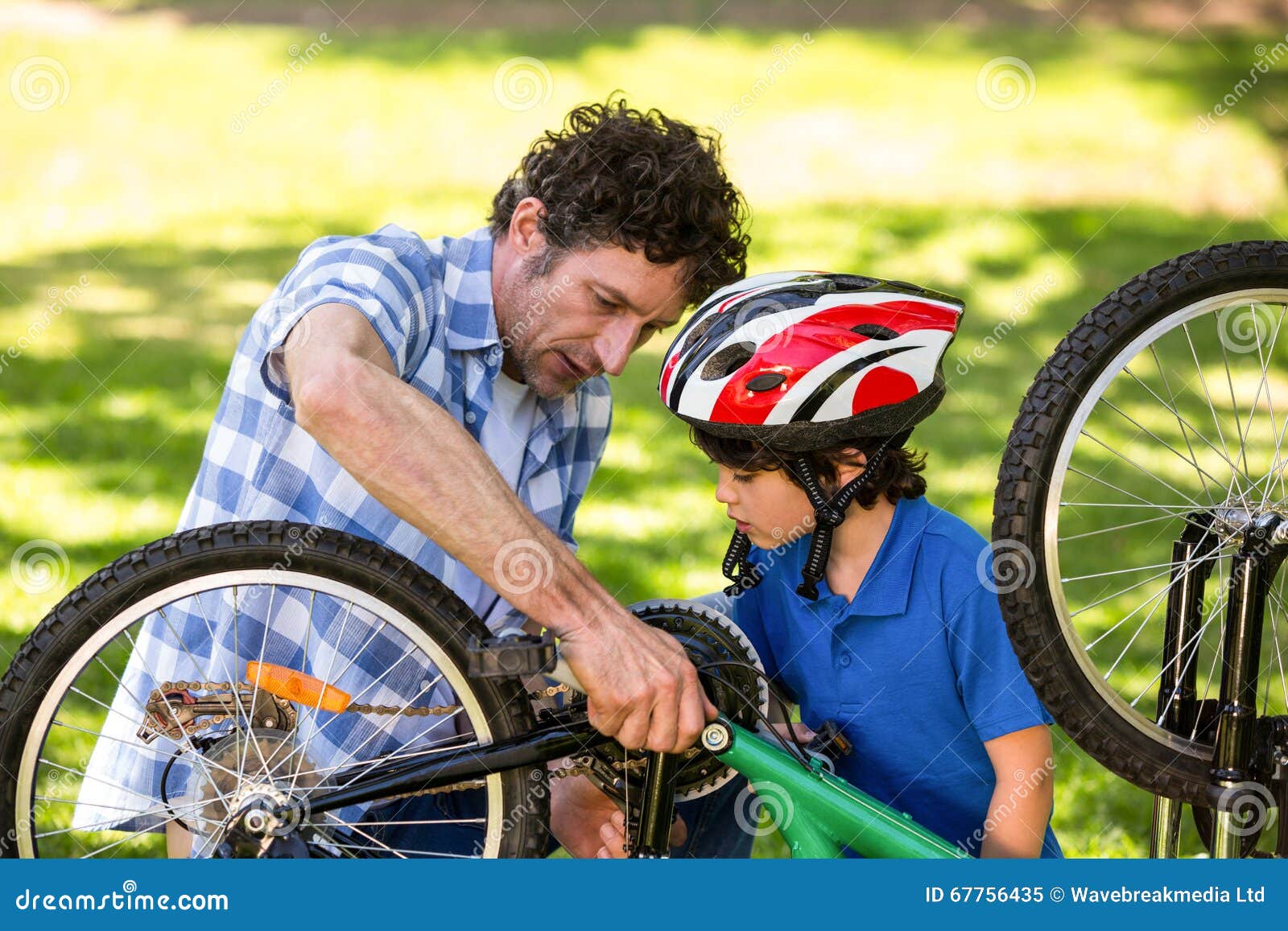 Father and Son Fixing the Bike Stock Image - Image of outdoor, family ...