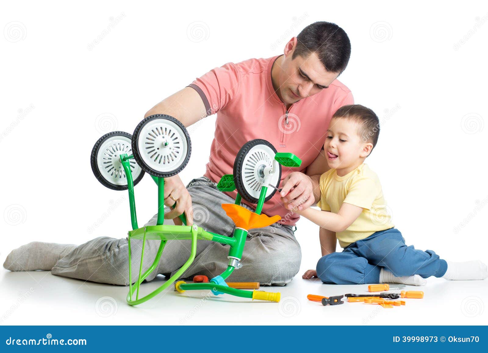 Father and Son Fixing Repairing Bicycle Wheel Stock Image - Image of ...