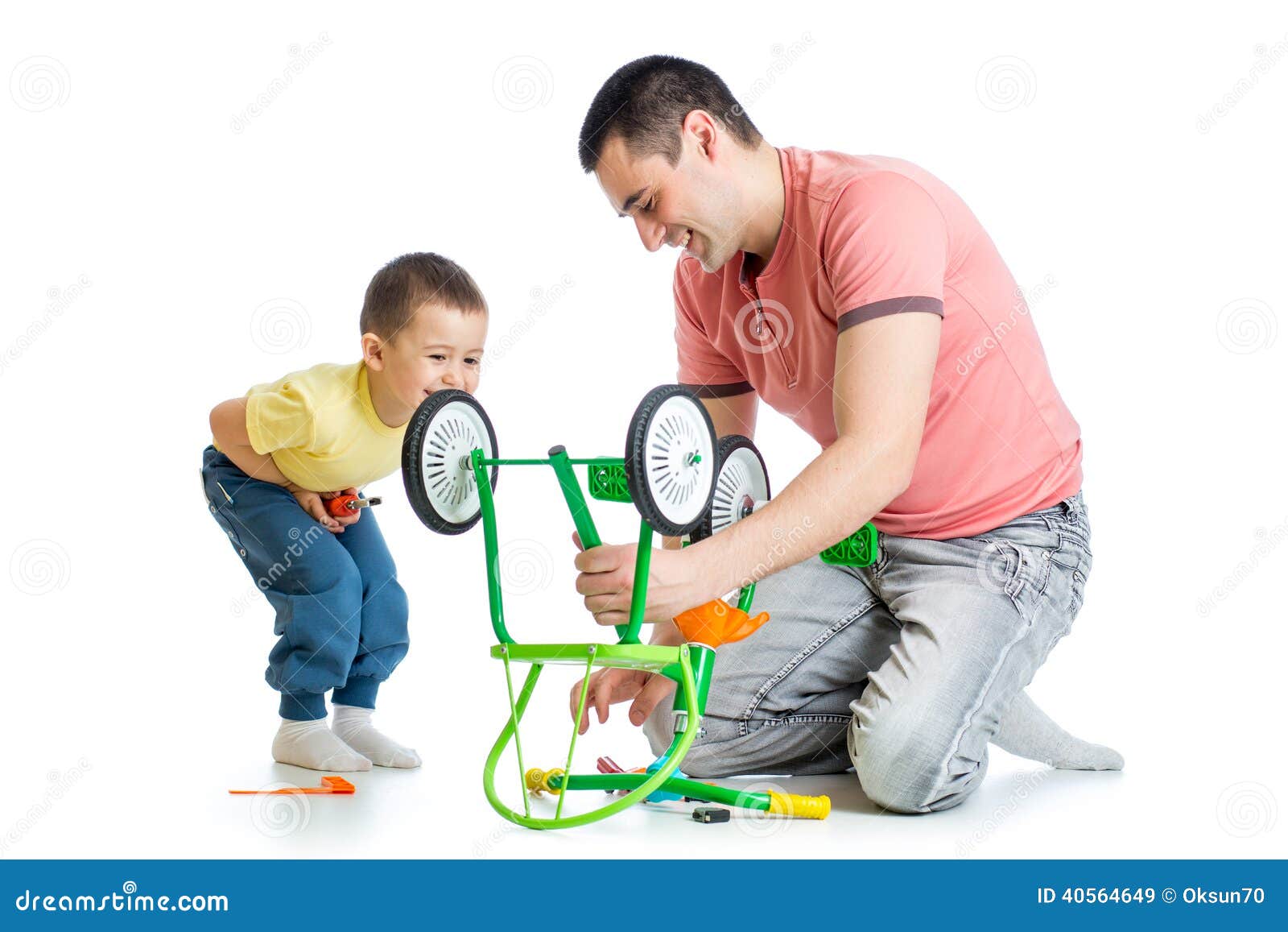 Father and Son Fixing Repairing Bicycle Wheel Stock Image - Image of ...