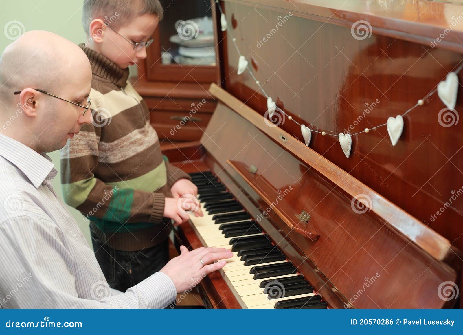 Father and Son in Glasses Playing Piano Stock Photo - Image of parent ...