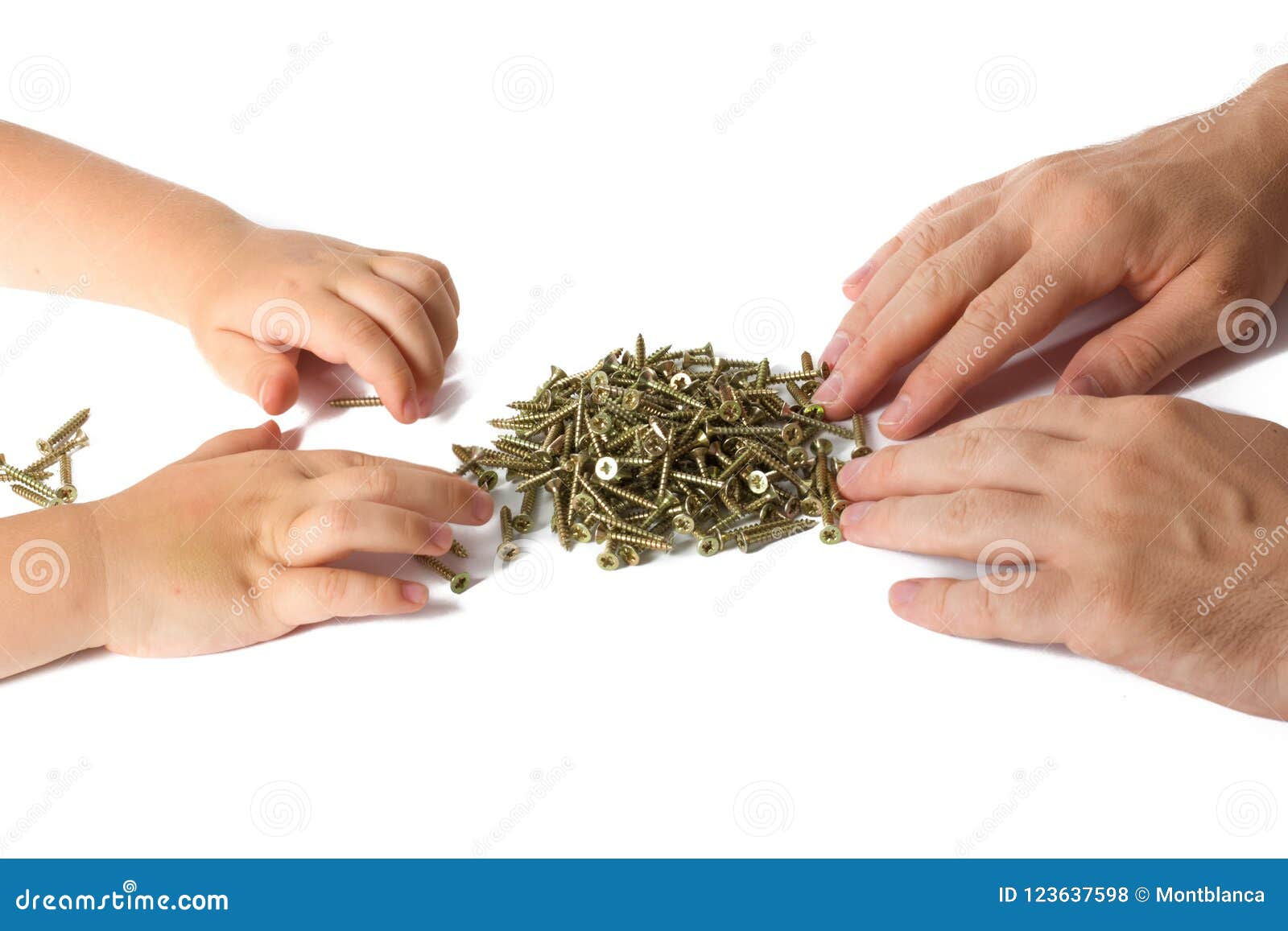Father and Son Hands with Tools on White Background Stock Photo - Image ...