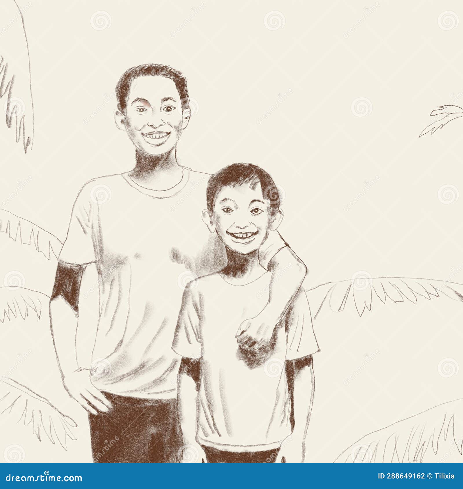 Father and Son Happily Exploring in the Tropical Jungle Stock ...