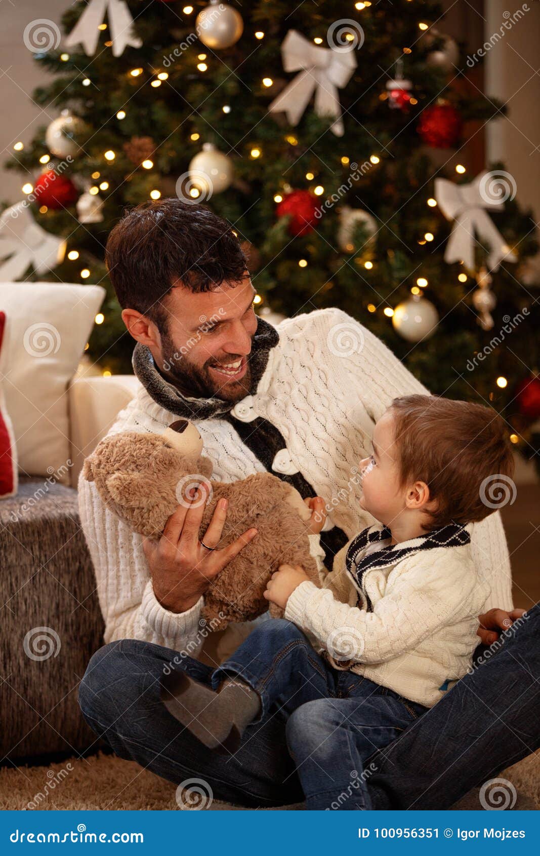 Father with Son Having Fun with Teddy Bear Stock Image - Image of happy ...