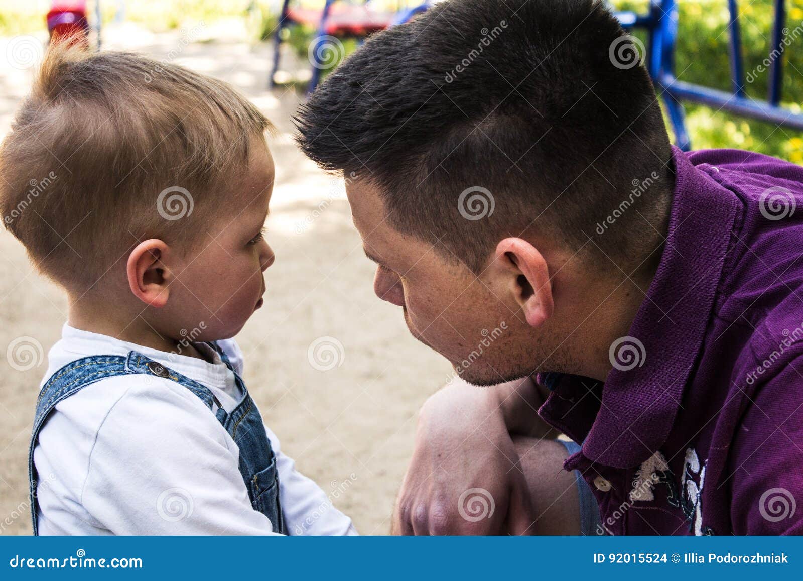 Father and Son Having Talk Outside Stock Photo - Image of fall, family ...