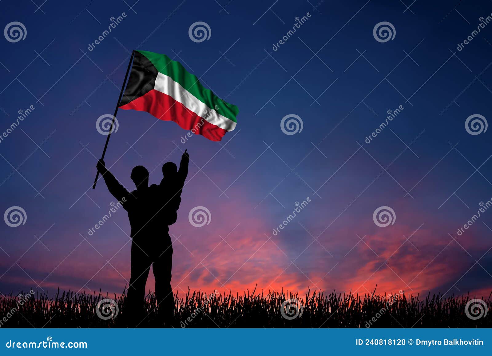 Father and Son Hold the Flag of Kuwait Stock Photo - Image of ...