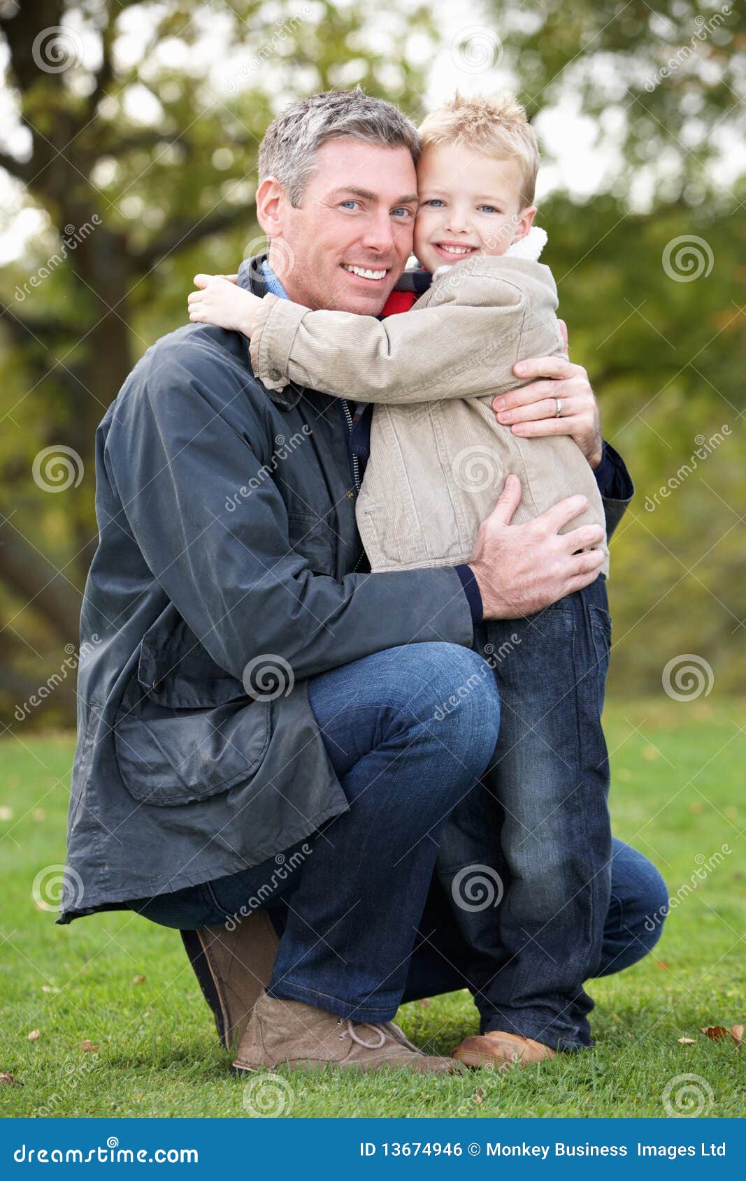 Father and Son Hugging Outdoor Stock Photo - Image of full, walking ...