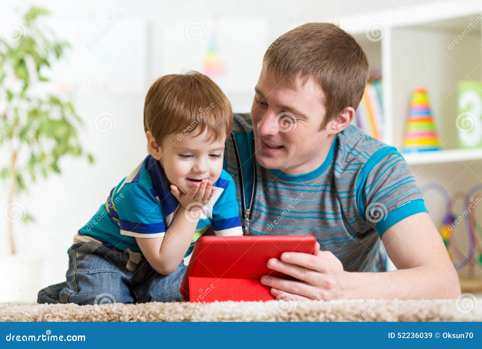Father and Son Kid Play with Tablet Computer Stock Image - Image of ...