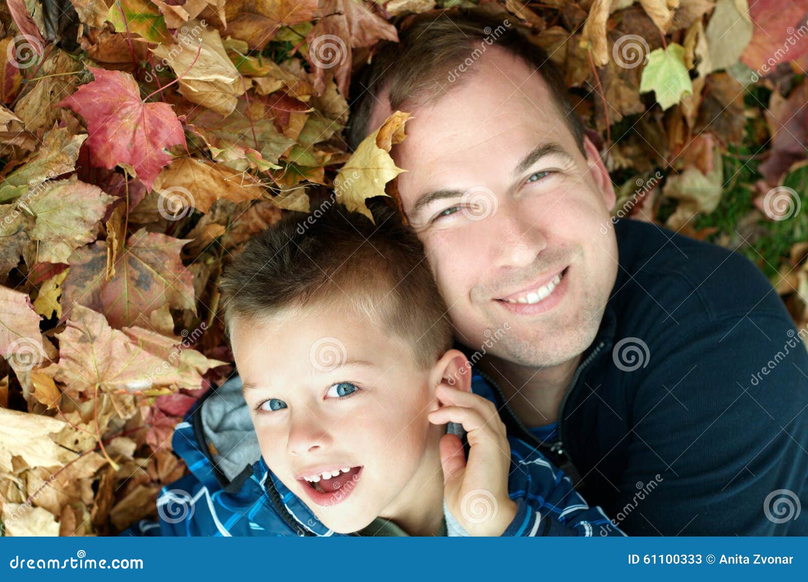 Father and Son in the Leaves Stock Image - Image of leaves, father ...