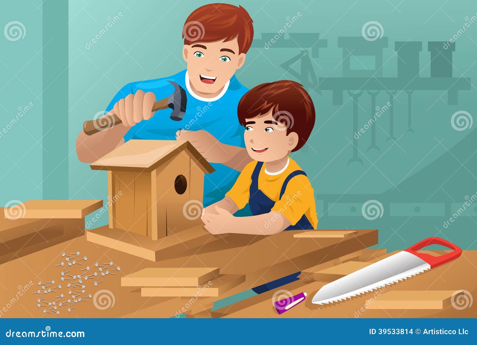 Father Son Making a Birdhouse Stock Vector - Illustration of male ... Father Son Making a Birdhouse Stock Vector - Illustration of male ...