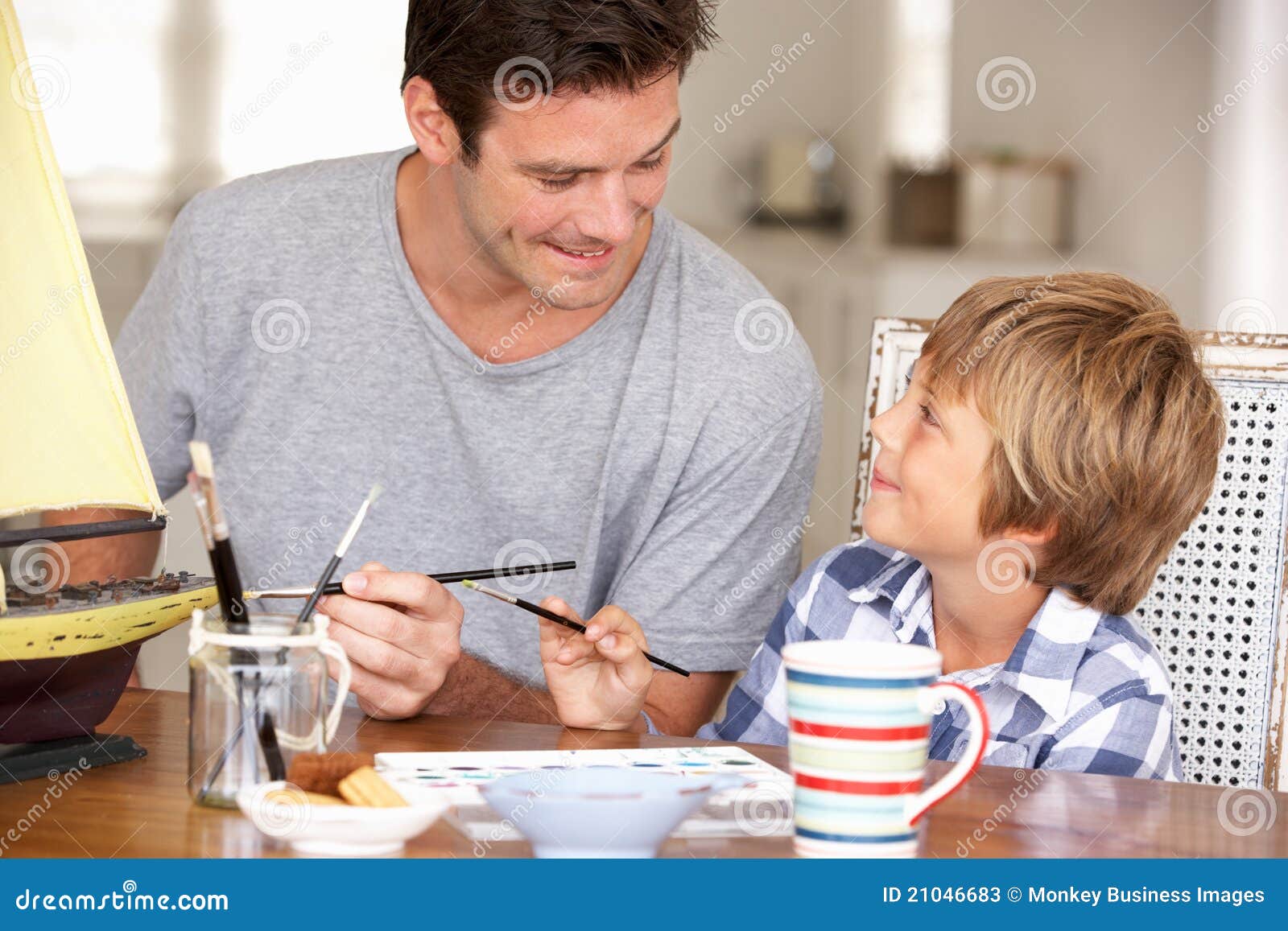 Father and Son Model Making Stock Image - Image of indoors, adult: 21046683