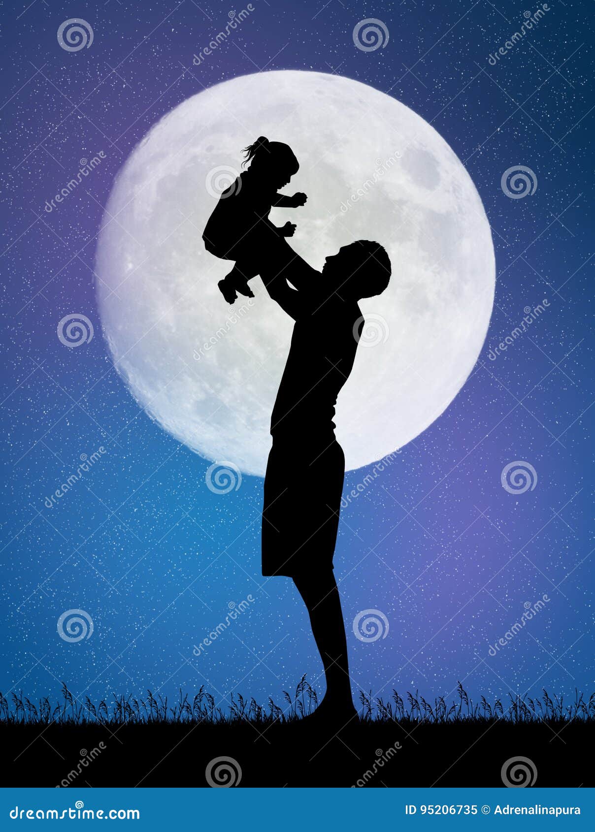 Father and Son in the Moonlight Stock Illustration - Illustration of ...