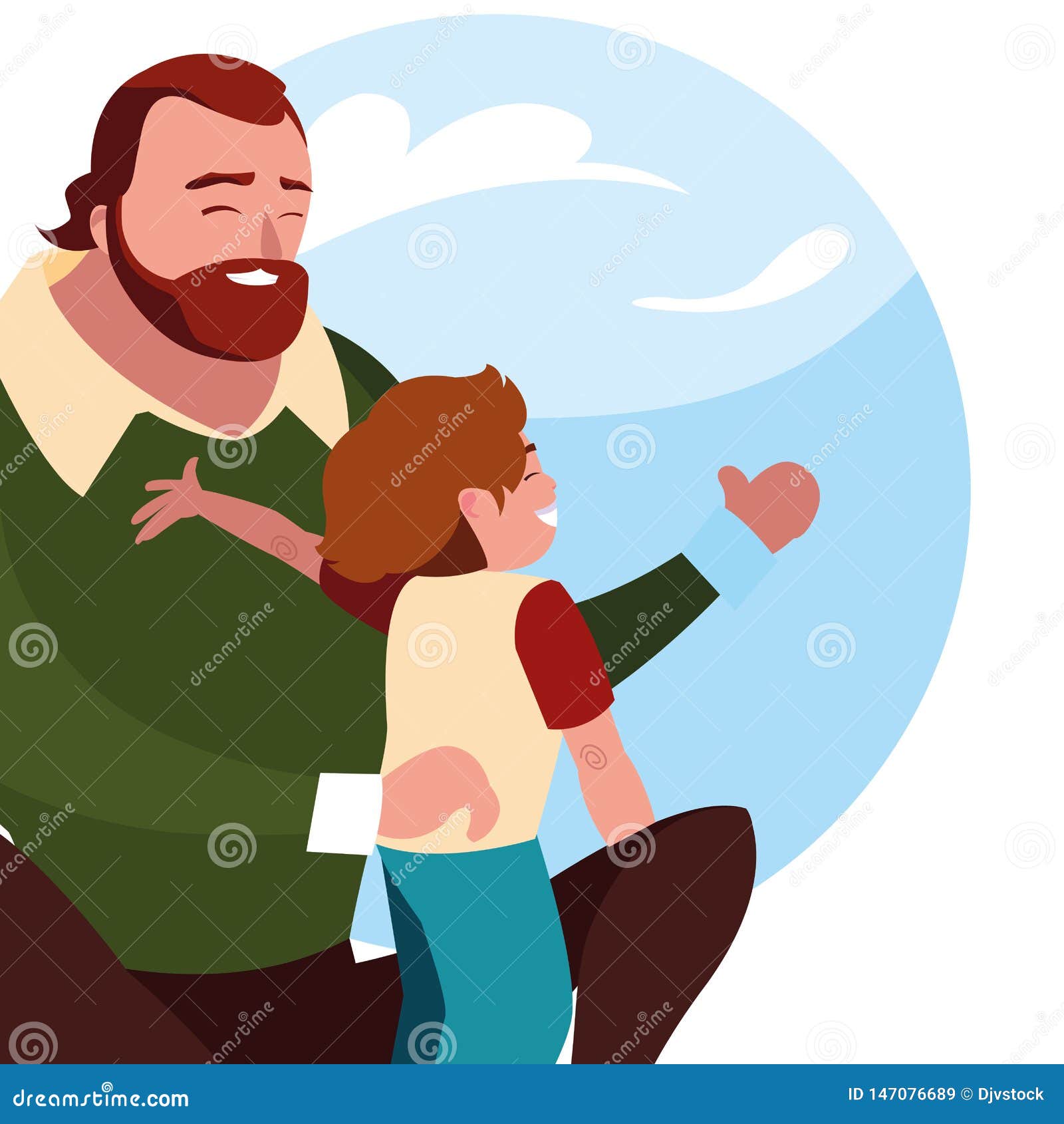 Father and Son with Pattern of Sky Clouds Stock Illustration ...