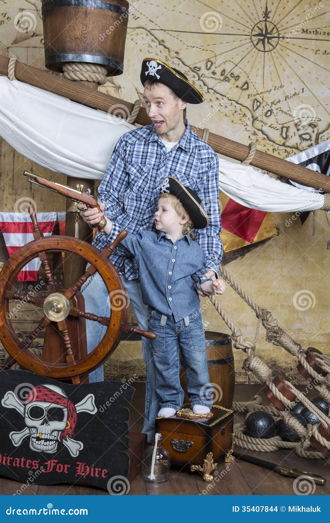 Father and son pirates stock photo. Image of look, flags - 35407844