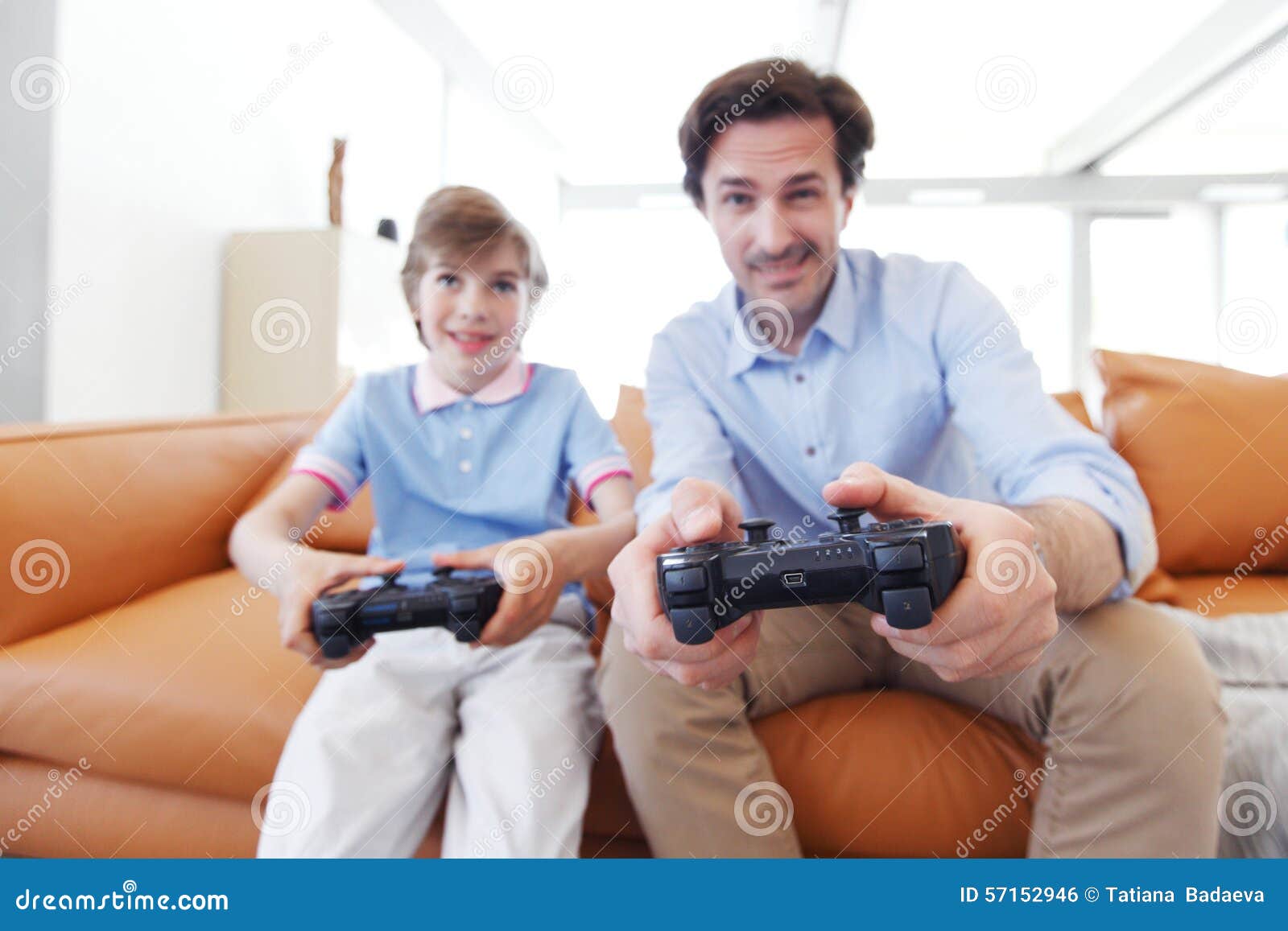 Father and Son Play Video Game Stock Photo - Image of female, house ...