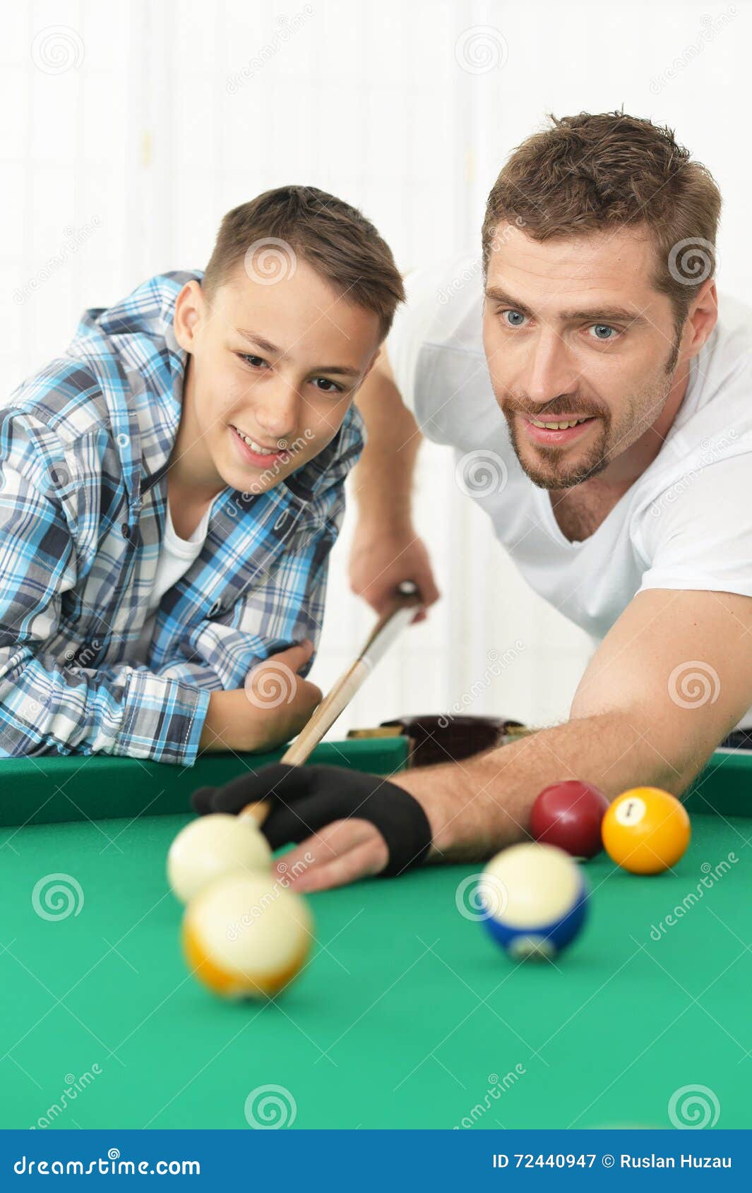 Father and Son Playing Billiards Stock Image - Image of cheerful, young ...