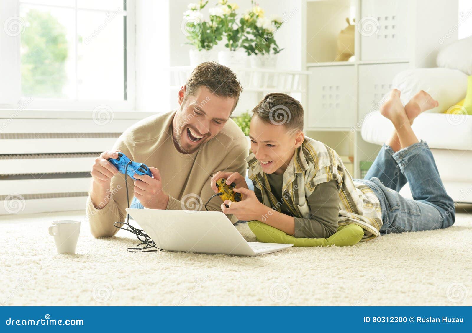 Father and Son Playing Computer Game Stock Photo - Image of love ...