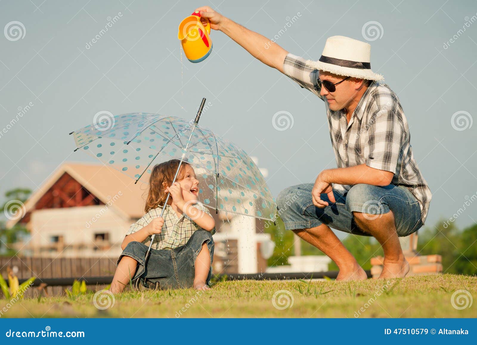 Father and Son Playing on the Grass Stock Image - Image of happiness ...