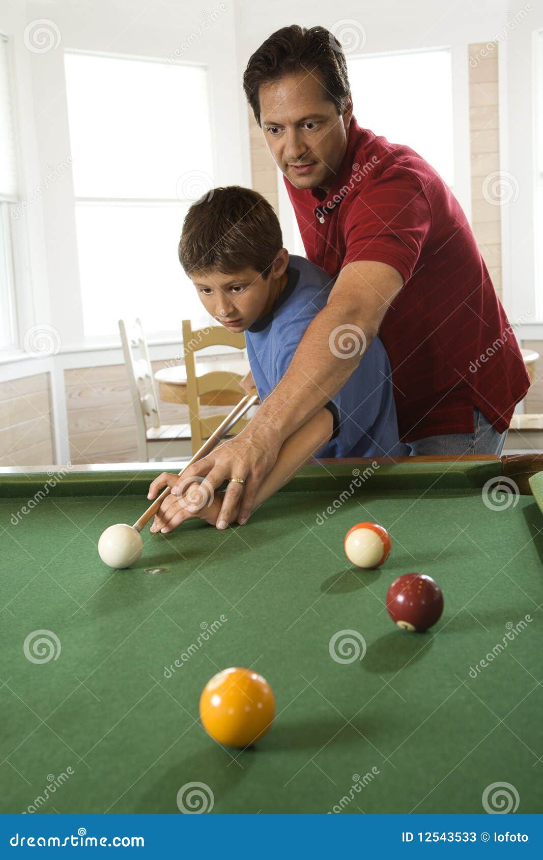 Father and Son Playing Pool Stock Image - Image of confidence, indoors ...
