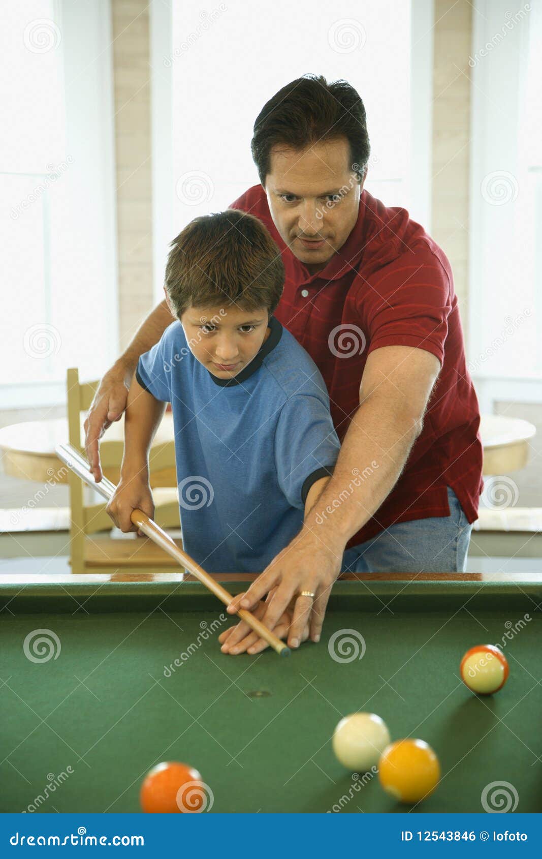 Father and Son Playing Pool Stock Photo - Image of clothing, adult ...