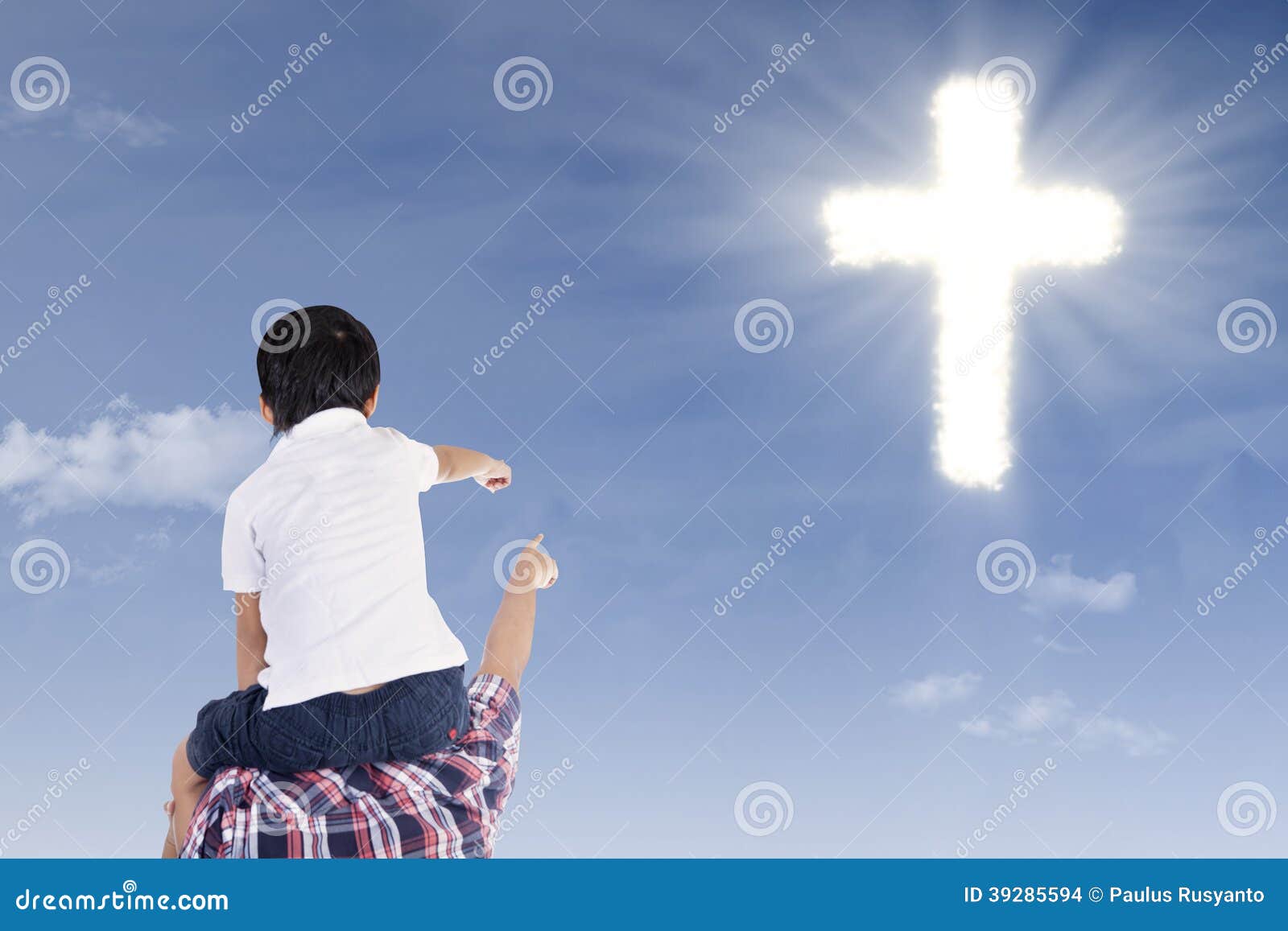 Father and Son Pointing at Cross Stock Photo - Image of asian, father ...