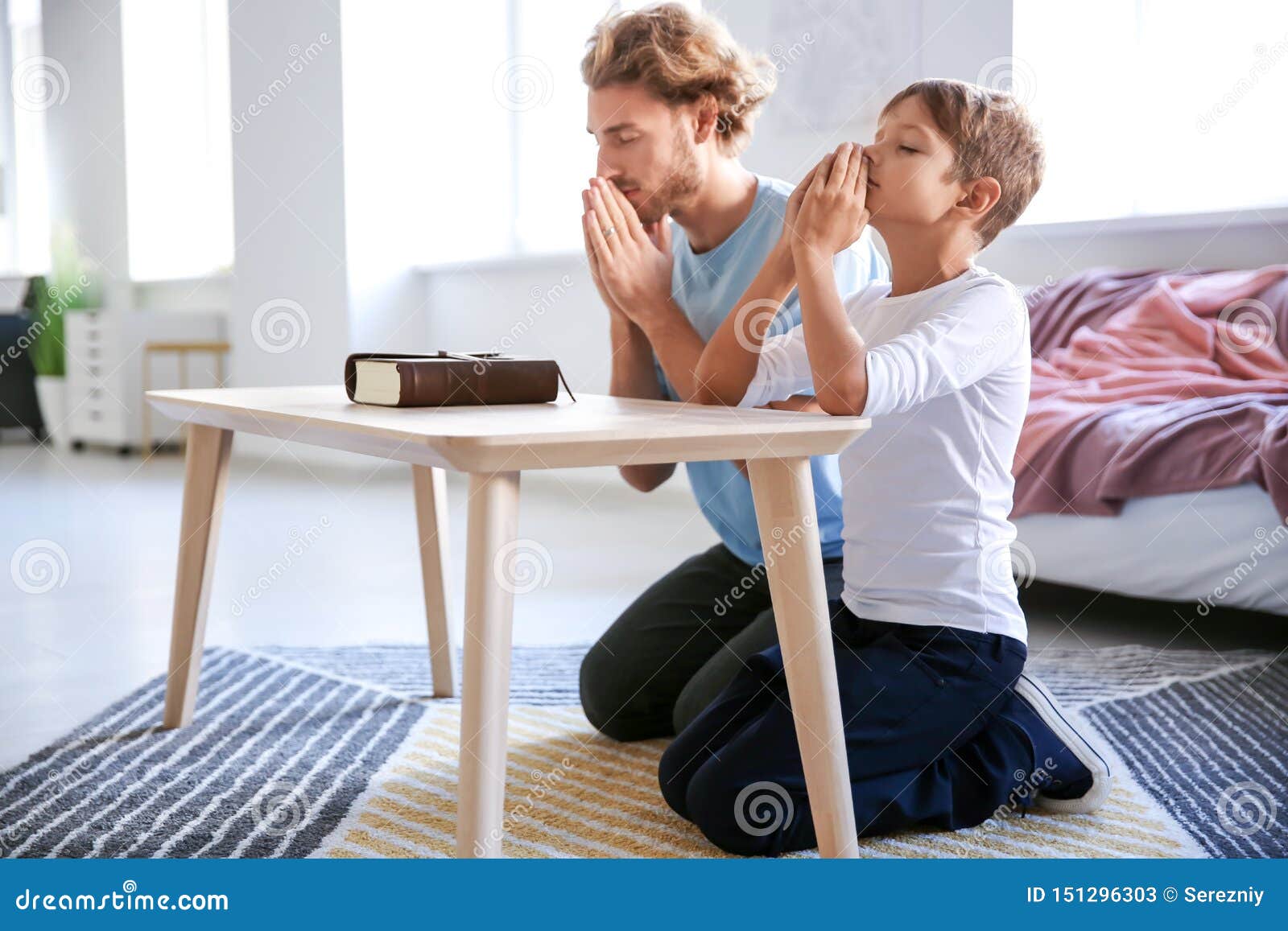 Father with Son Praying at Home Stock Image - Image of pray, father ...