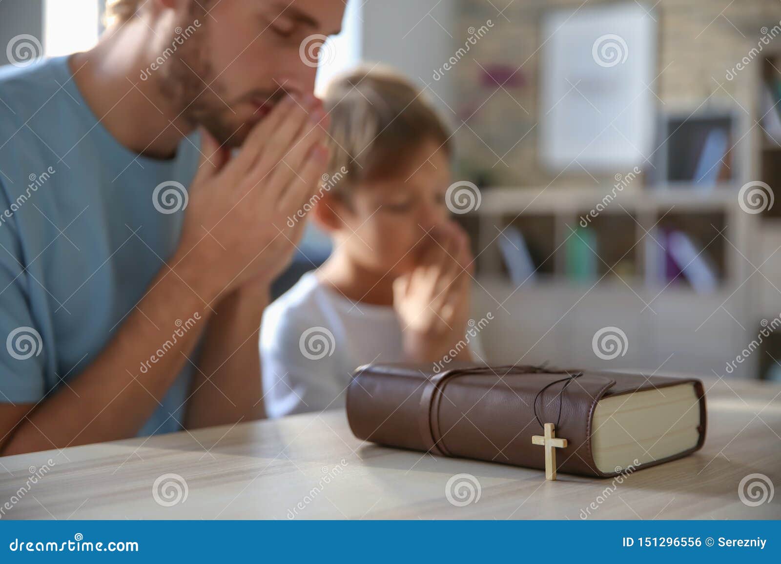 Father with Son Praying at Home Stock Photo - Image of male, religious ...