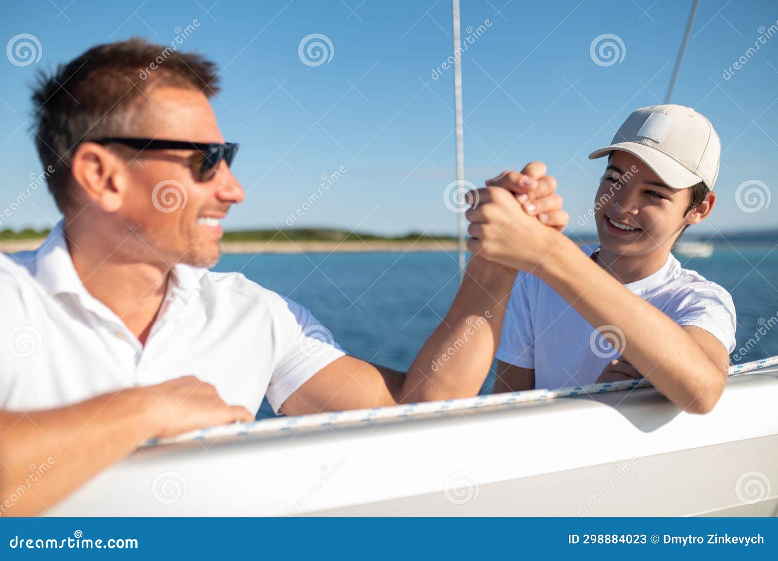 Father and Son Sailing and Looking Happy and Joyful Stock Image - Image ...