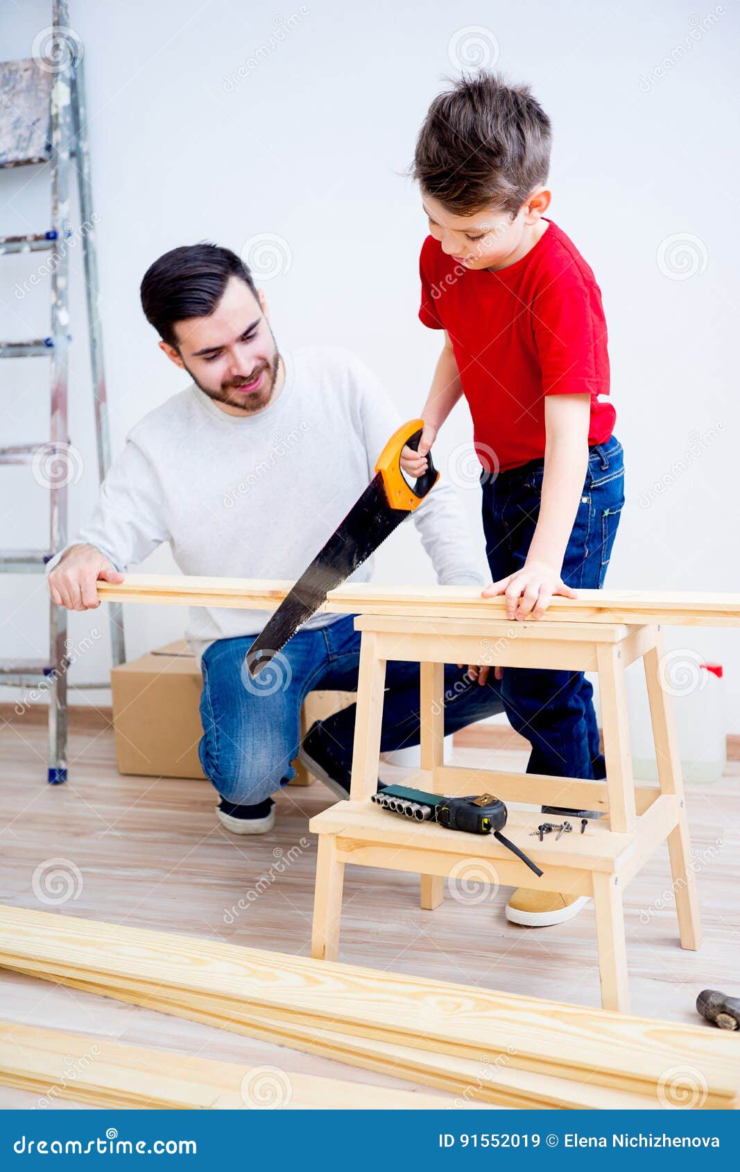 Father and son with saw stock image. Image of carpentry - 91552019