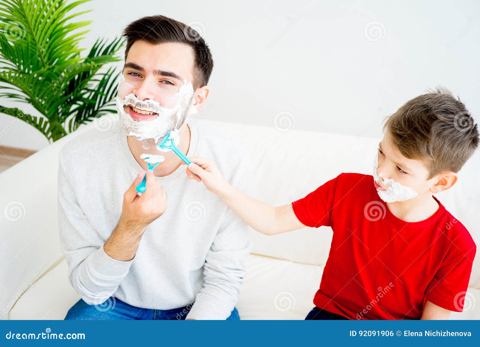 Father and son shaving stock photo. Image of bathroom - 92091906