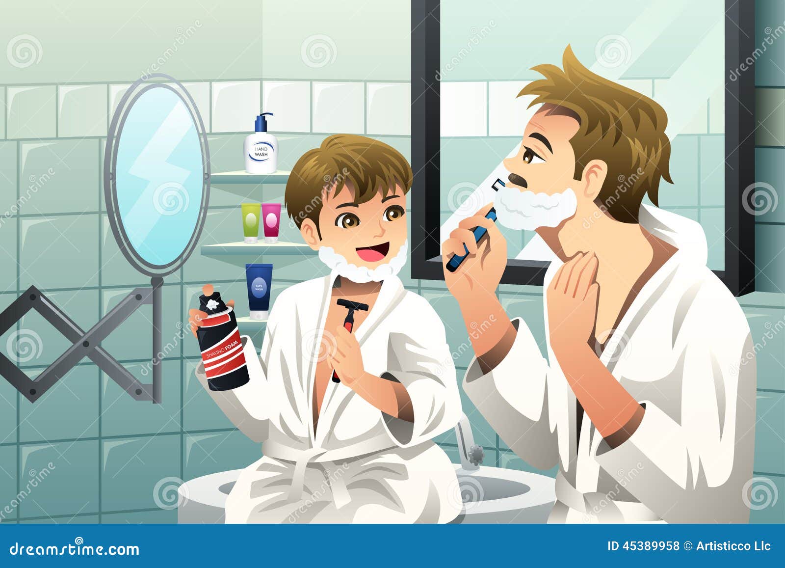 Father and Son Shaving Together Stock Vector - Illustration of ...