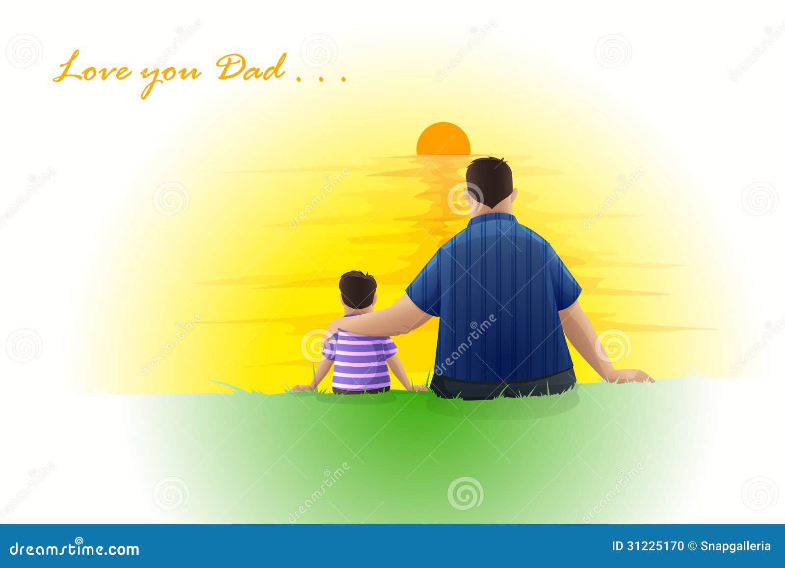 Father and Son Sitting at Sunset Stock Vector - Illustration of ...