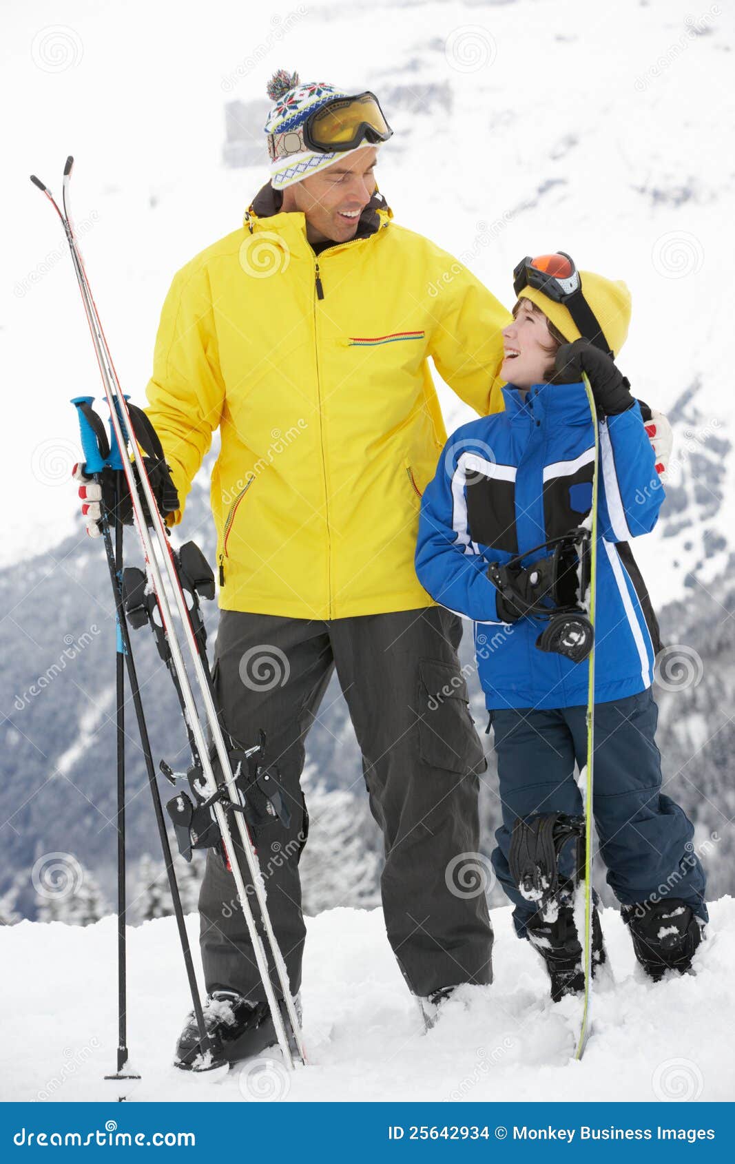 Father and Son on Ski Holiday in Mountains Stock Photo - Image of pole ...