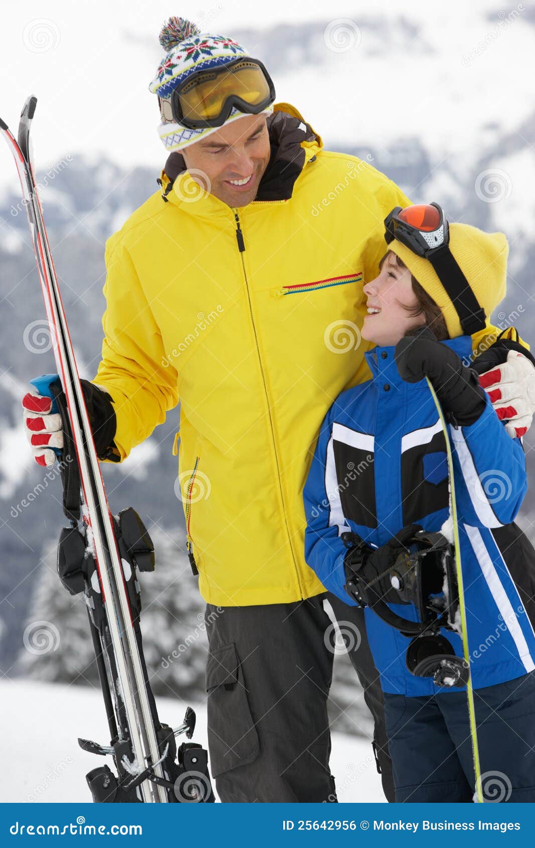 Father and Son on Ski Holiday in Mountains Stock Photo - Image of cold ...