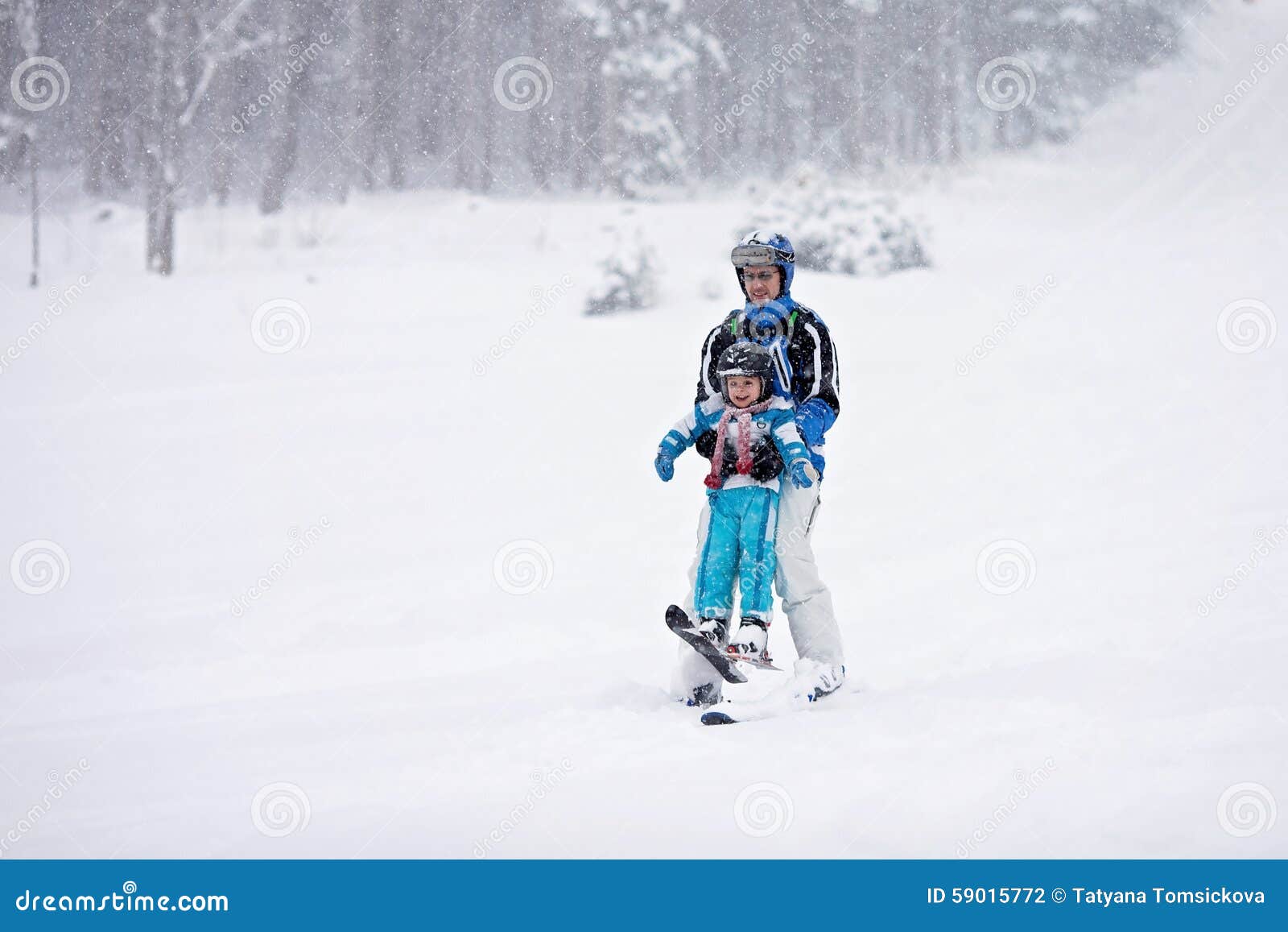 Father and Son, Skiing in the Winter, Boy Learning To Ski Stock Photo ...