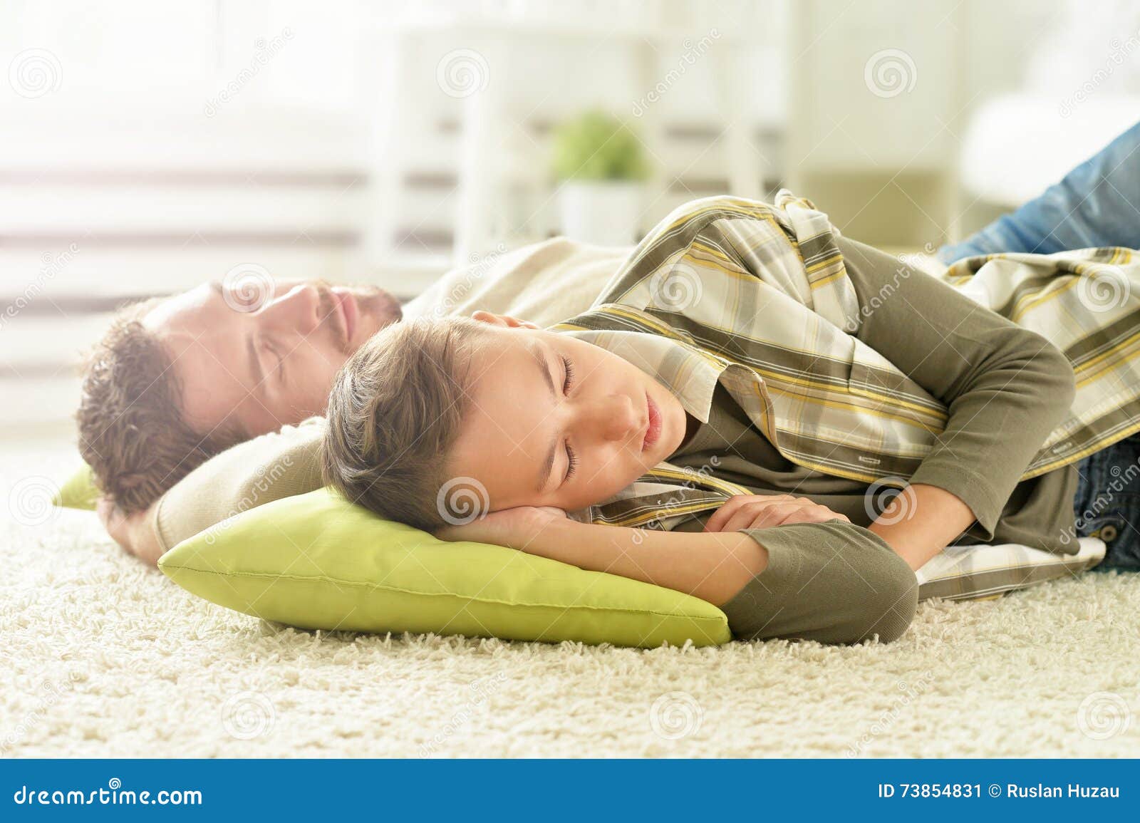 Father and Son Sleeping at Home Stock Image - Image of happy, harmony ...