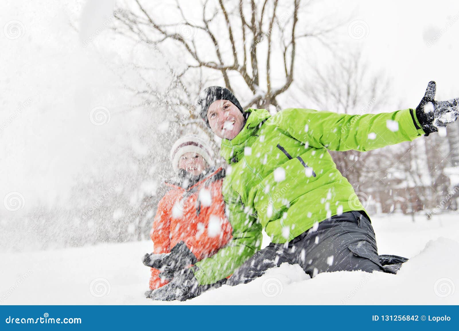 A Father and Son in Snowy Landscape Stock Photo - Image of cheerful ...