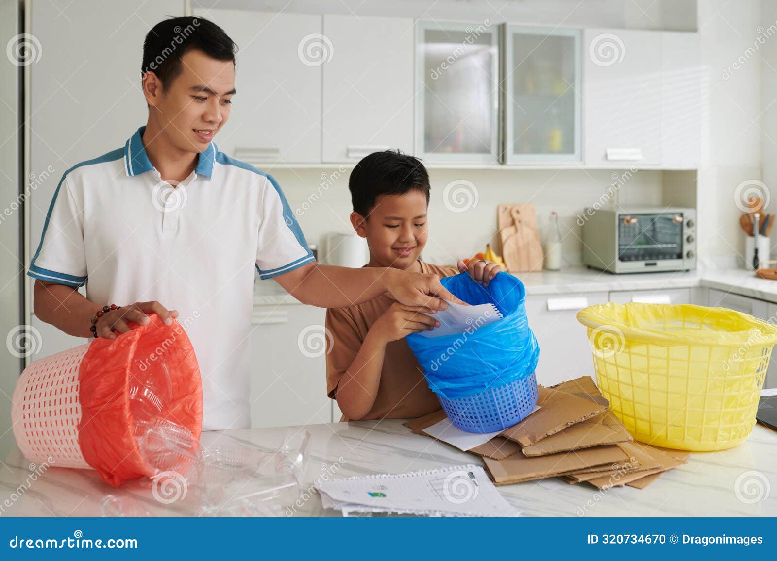 Father and Son Sorting Waste Stock Photo - Image of sort, father: 320734670