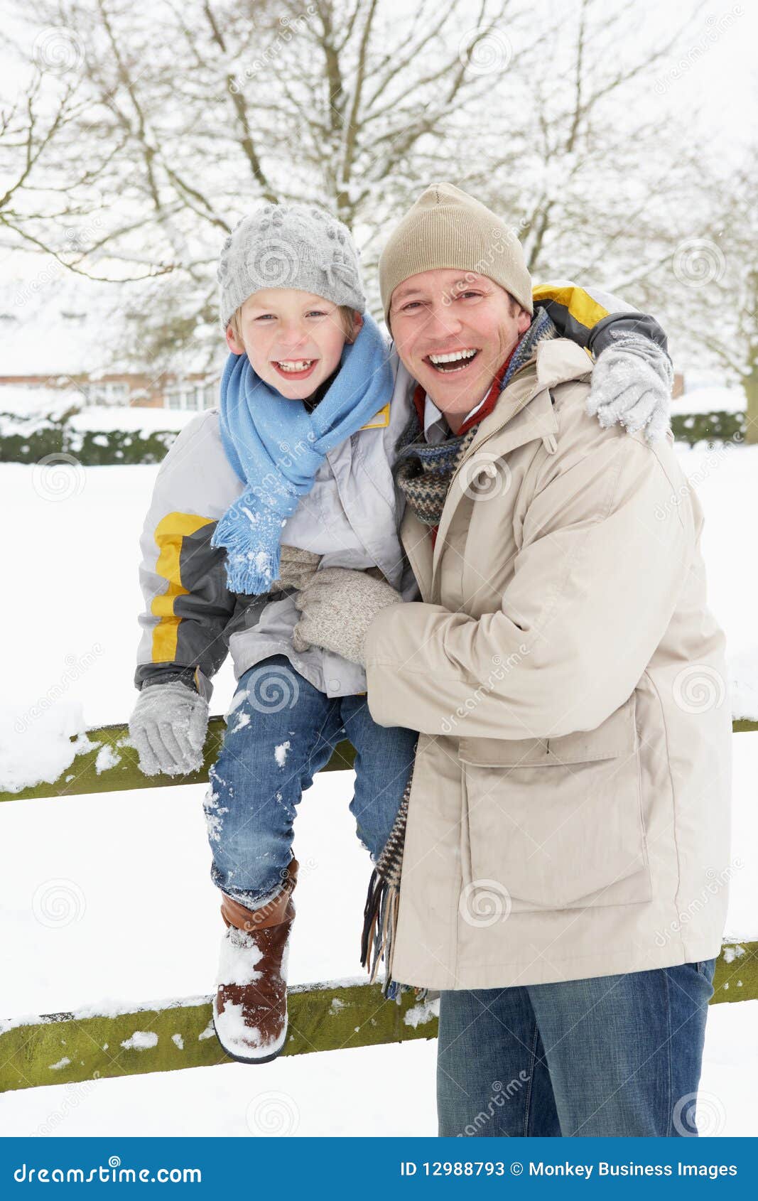 Father and Son Standing Outside in Snowy Landscape Stock Image - Image ...