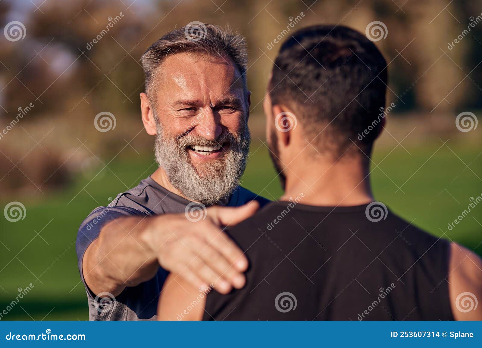 The Father and Son Standing Together. Stock Photo - Image of ...