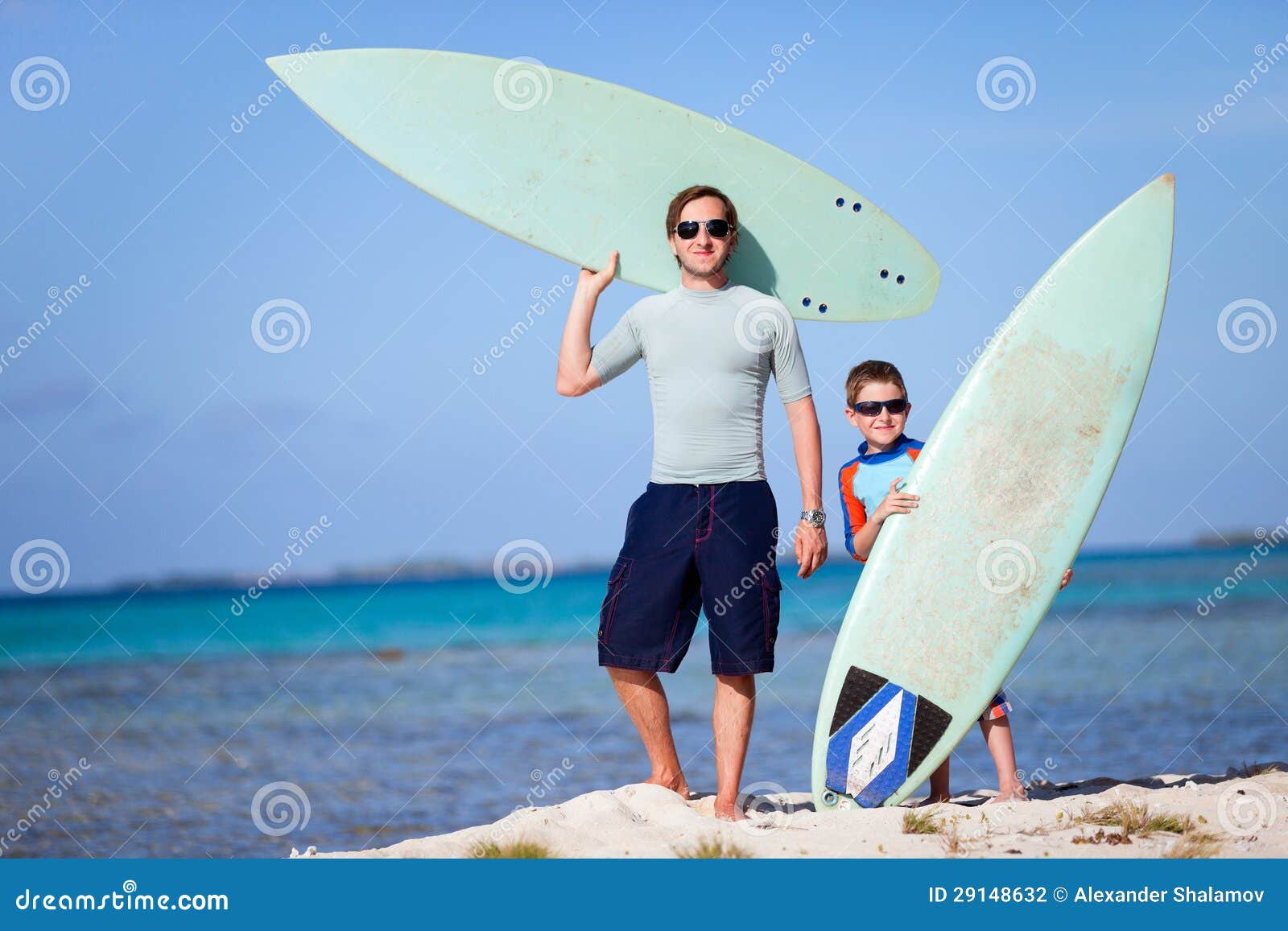 Father and Son with Surfboards Stock Photo - Image of sport, smiling ...