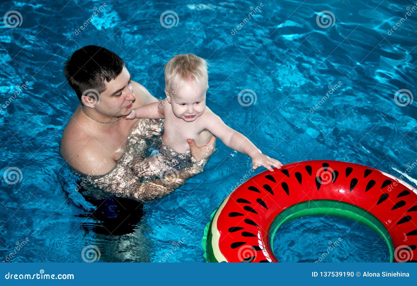 Father and Son are Swimming in the Pool Stock Photo - Image of funny ...