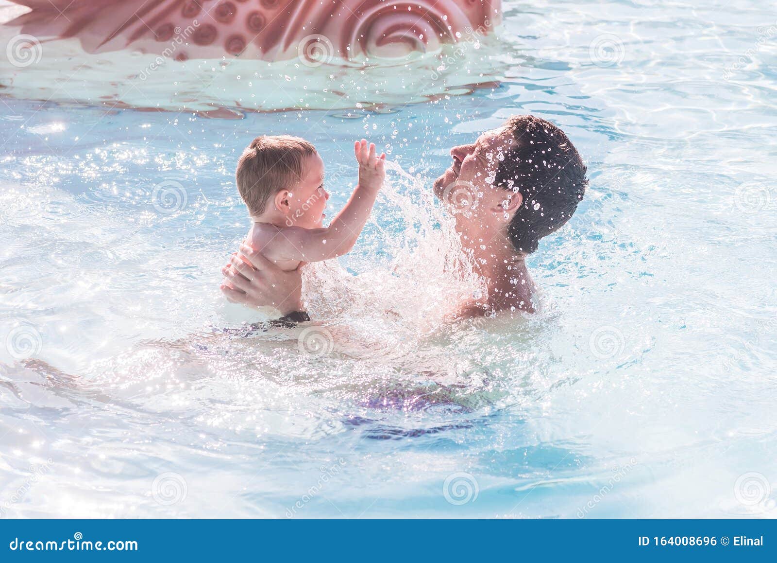 Father with Son in the Swimming Pool. Father`s Day. Parent Stock Photo ...